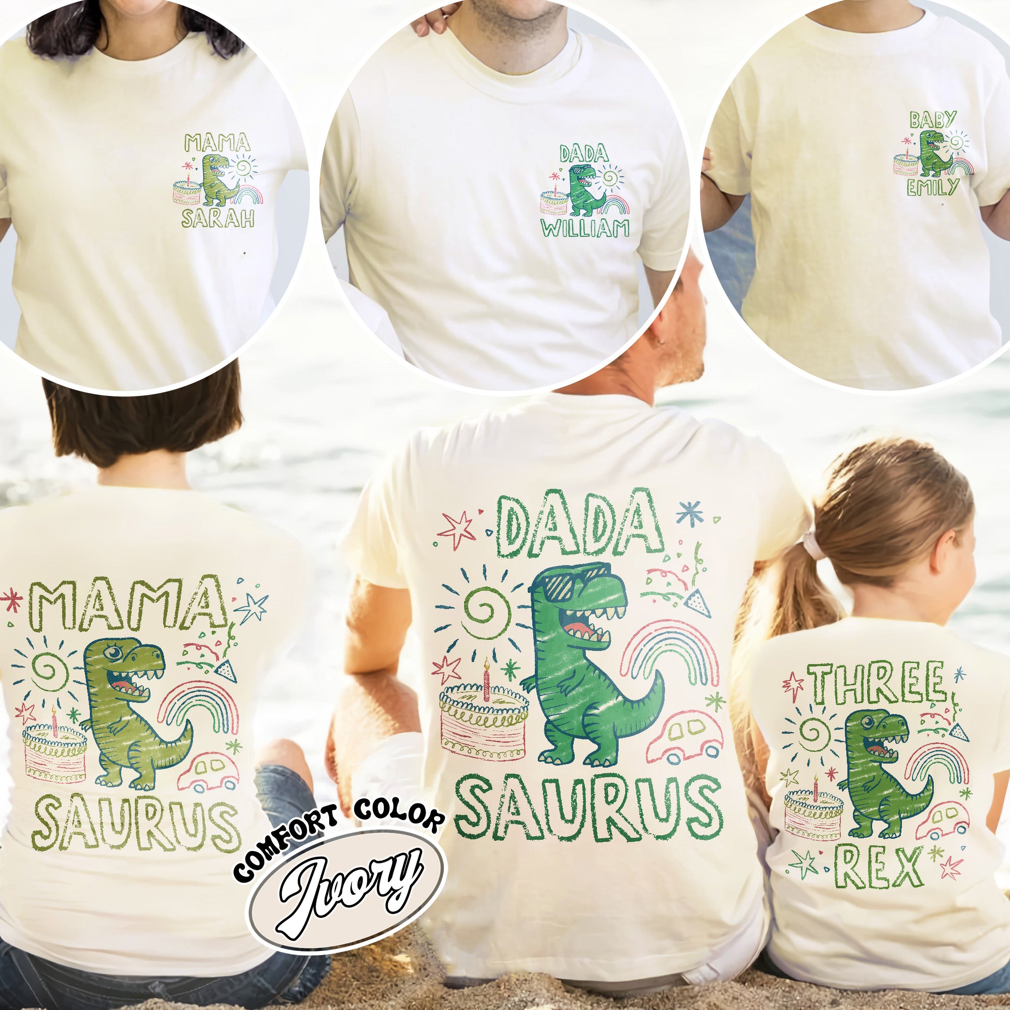 Family Comfort Color Shirt, Custom Name MamaSaurus Dada Saurus Shirt ...